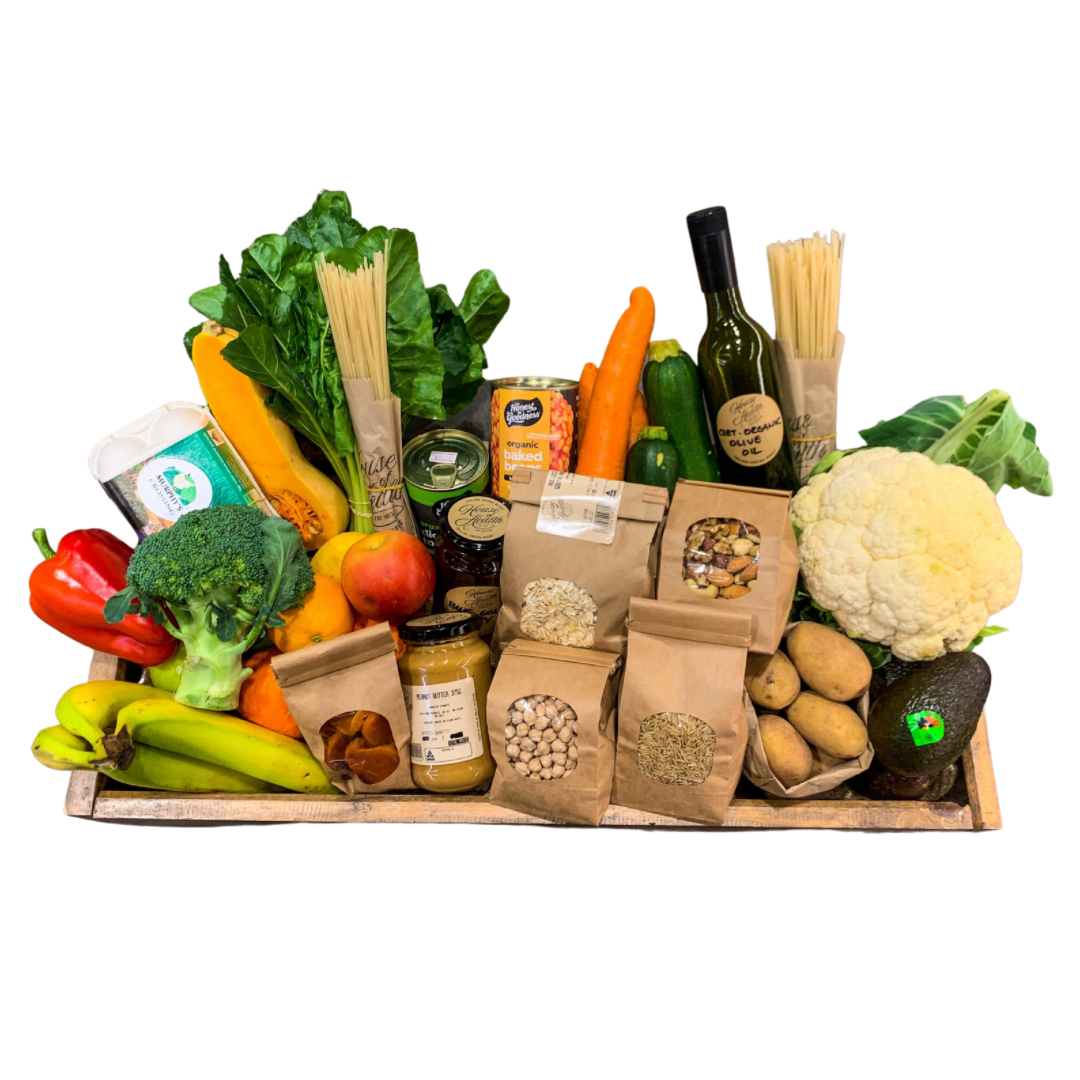 Home Essentials Box including Seasonal Certified Organic Fruit and Veg